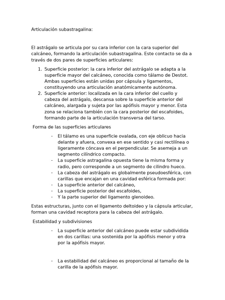 Articulación Subastragalina: Estructura y Movimiento | PDF ...