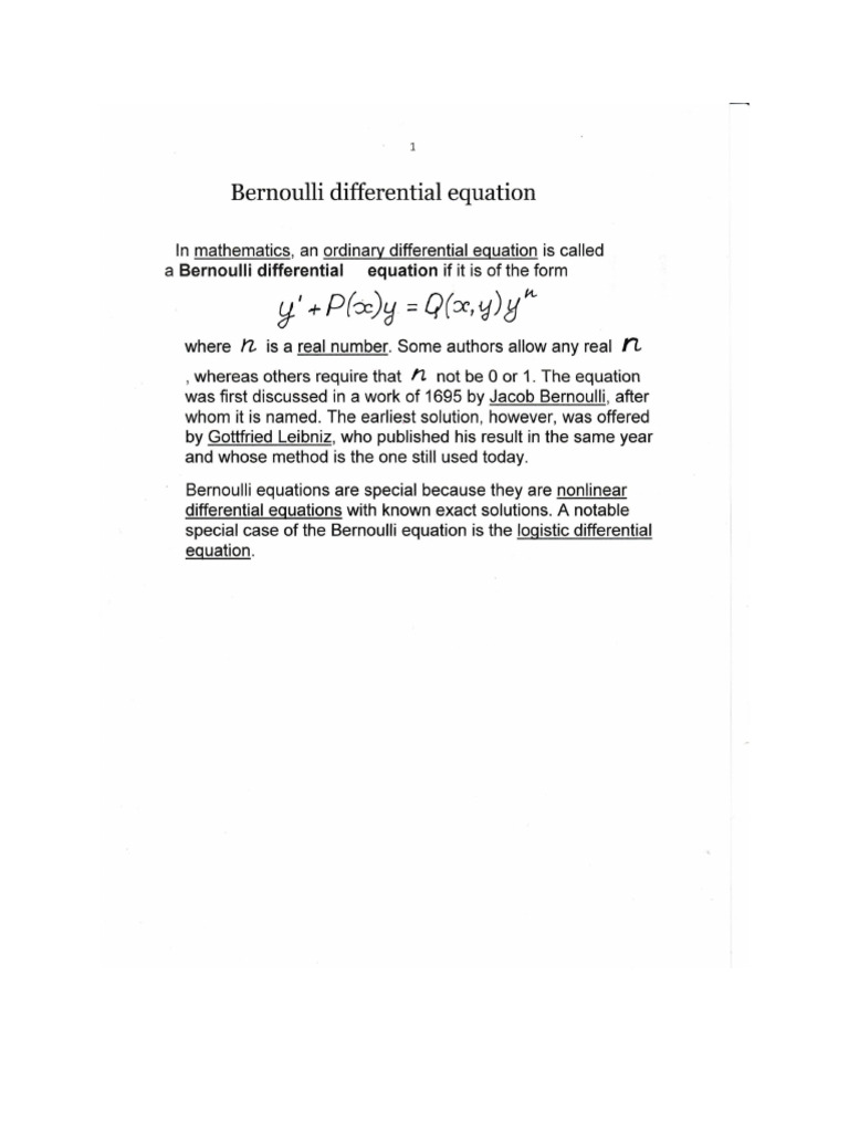 Lesson 13 ODE I Bernoulli Differential Equation | PDF