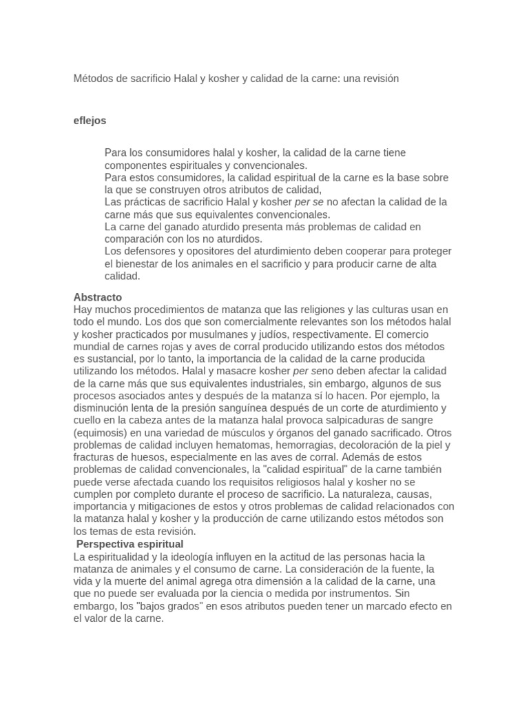 Calidad de carne Halal y kosher: revisión | PDF | Carne | Matanza de ...