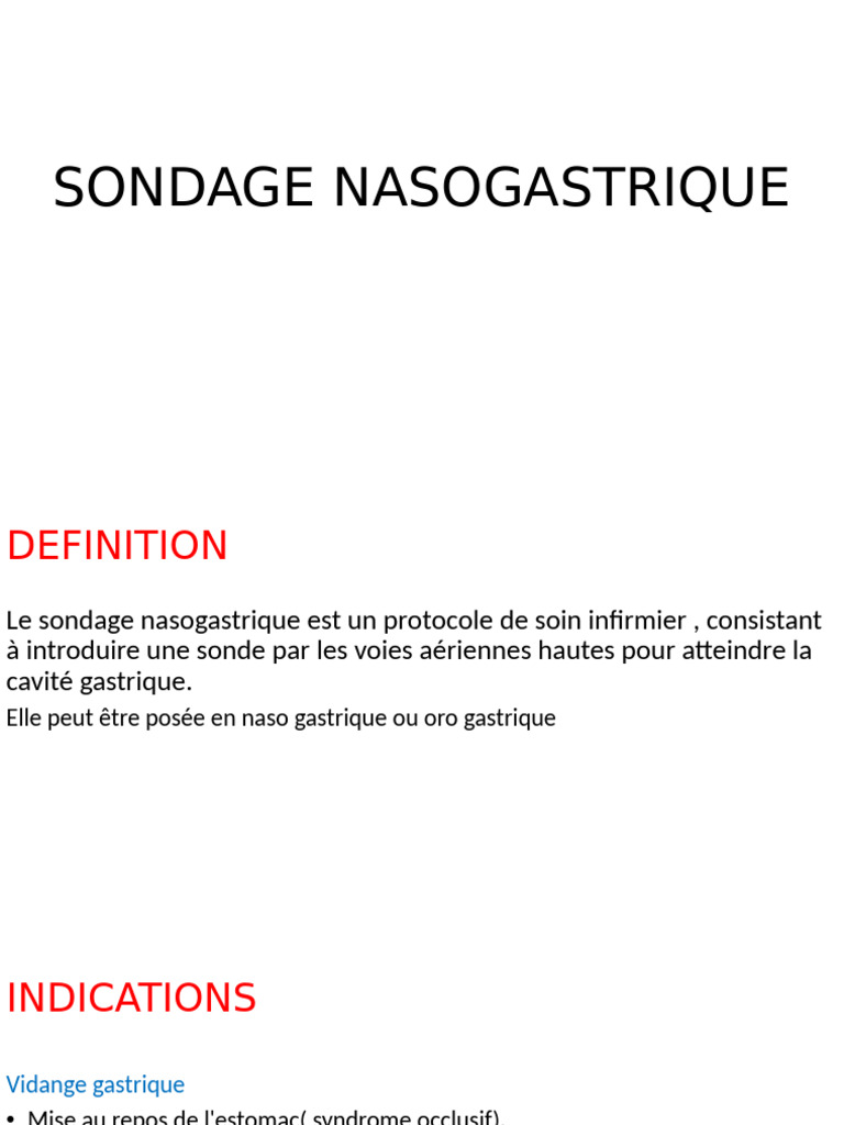 Guide du Sondage Nasogastrique en Soins | PDF | Estomac | Spécialités ...