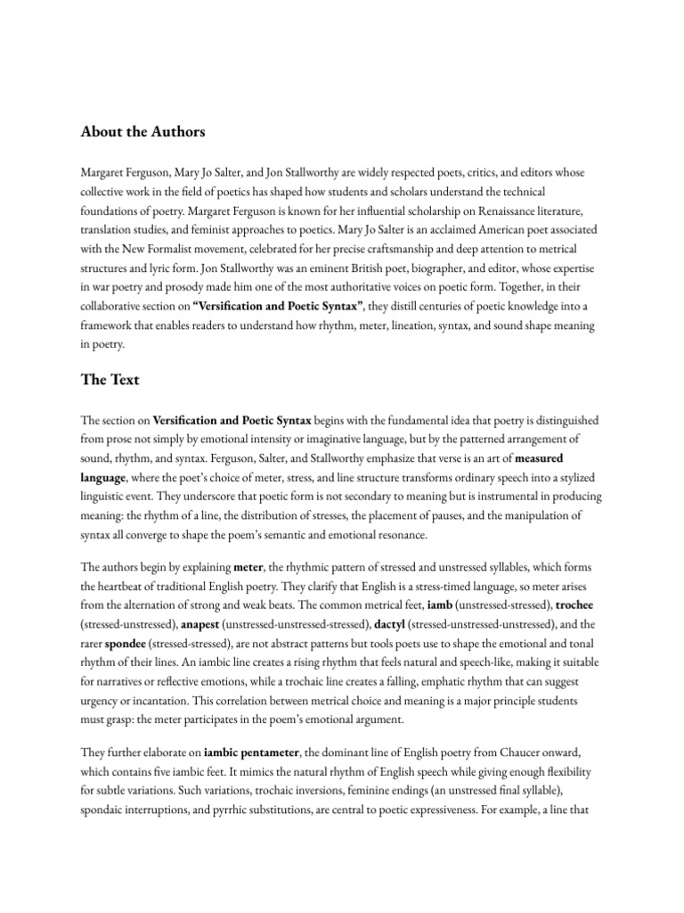Understanding Poetry: Versification & Syntax | PDF | Poetry | Metre ...