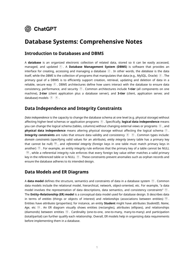 Database Systems_ Comprehensive Notes | PDF | Relational Model | Databases