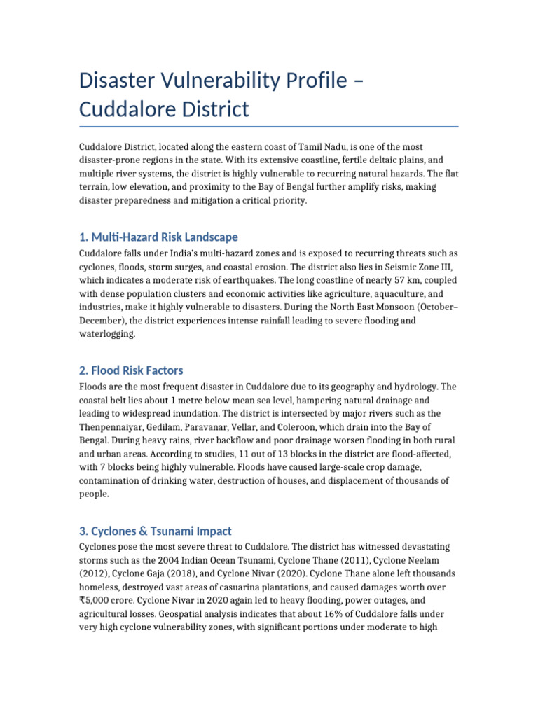 Cuddalore Disaster Vulnerability Profile Expanded | PDF | Flood ...