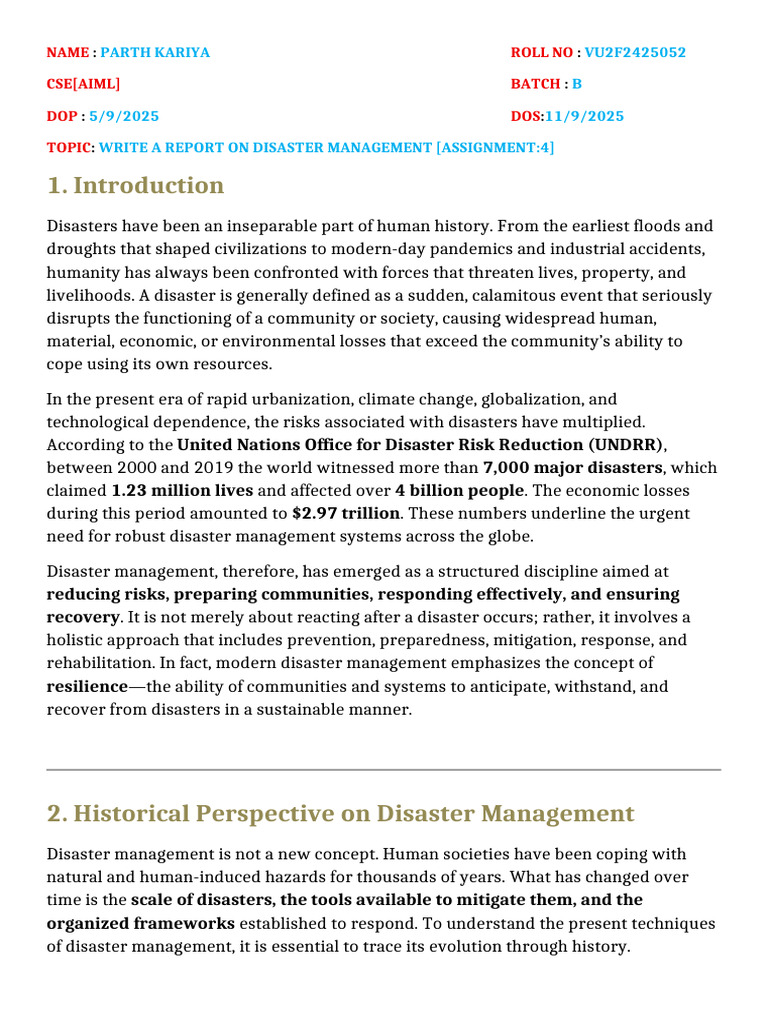 Disaster Management Report Parth | PDF | Emergency Management | Natural ...