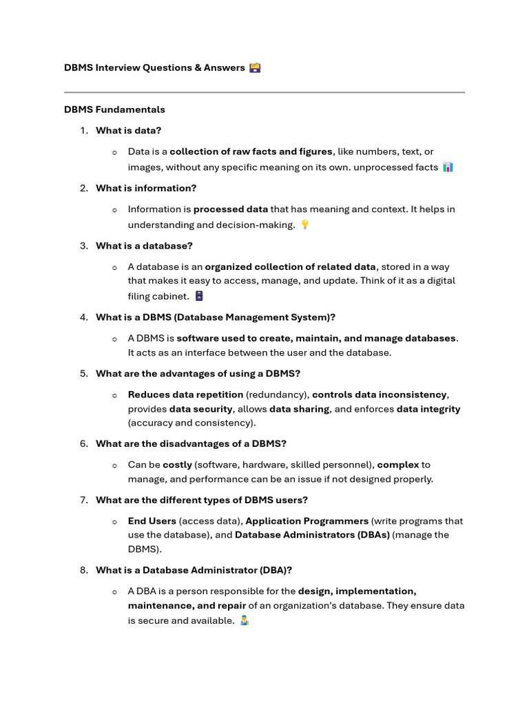 DBMS Interview Questions | PDF | Database Index | Databases