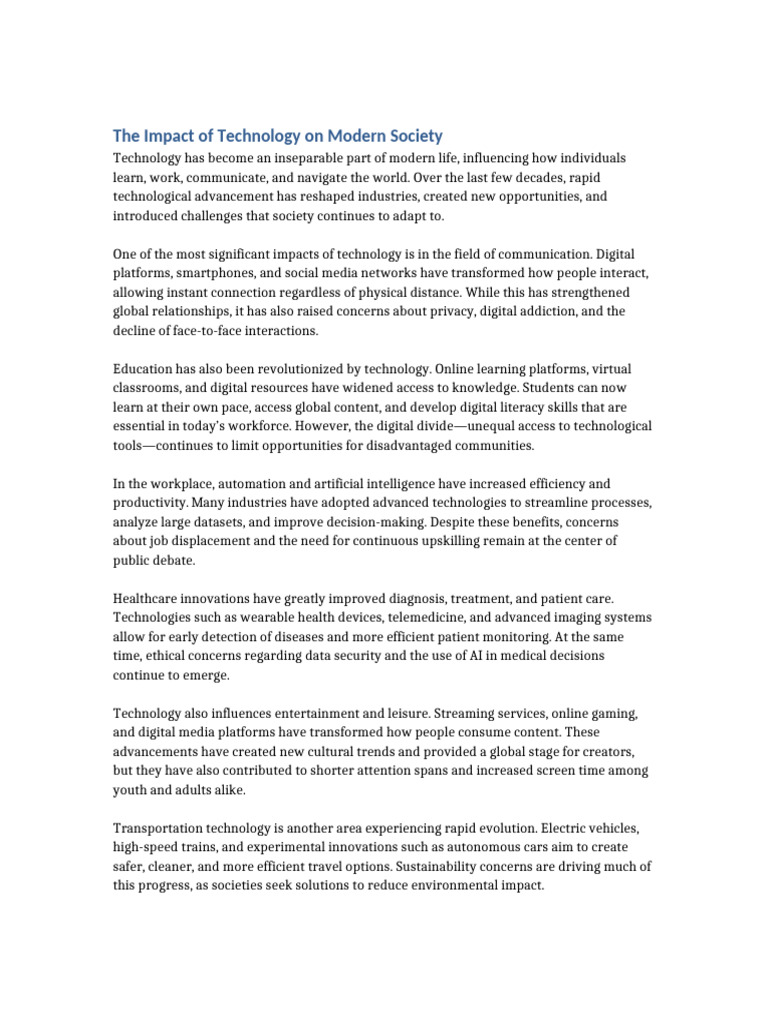 Technology Impact Document | PDF | Intelligence (AI) & Semantics ...