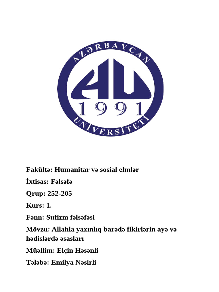 Emilya Nəsirli Sufizm SƏRBƏST Iş | PDF