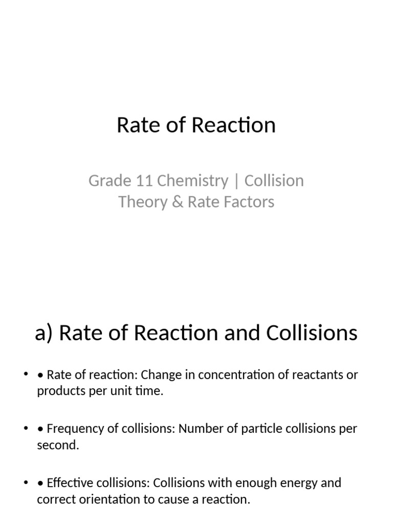 Rate of Reaction: Grade 11 Chemistry - Collision Theory & Rate Factors ...