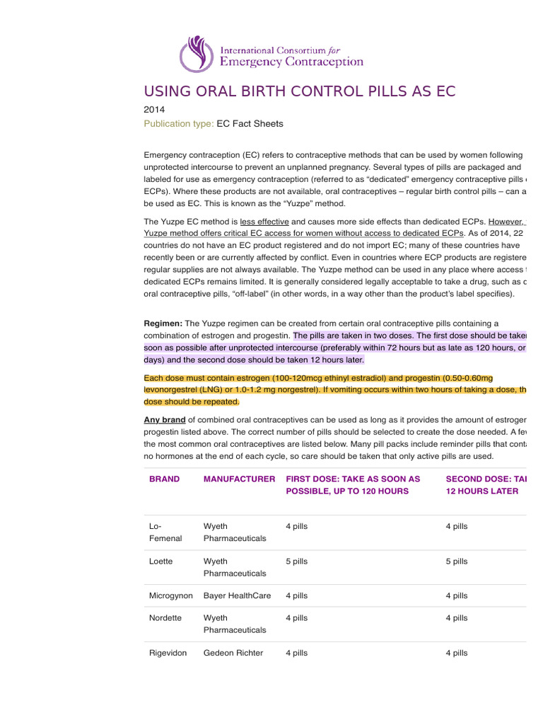 Using Oral Birth Control Pills As EC - Internatio | PDF | Combined Oral ...