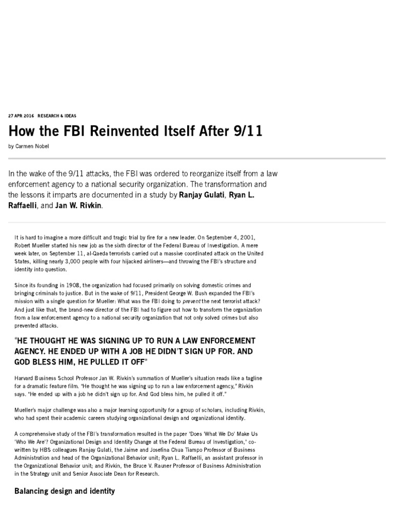 How the FBI Reinvented Itself After 9_11 | PDF | September 11 Attacks ...