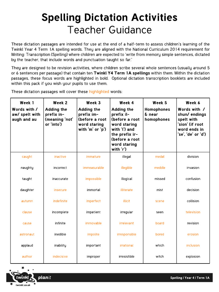 Spelling Dictation Activities | PDF