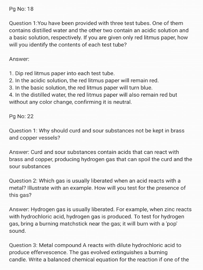 Acid Bases and Salt Q&A | PDF