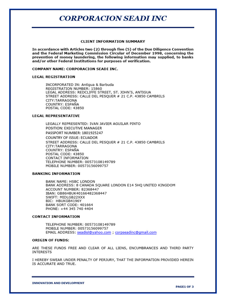 Client Information Summary Csi 2025 | PDF | Money | Banking