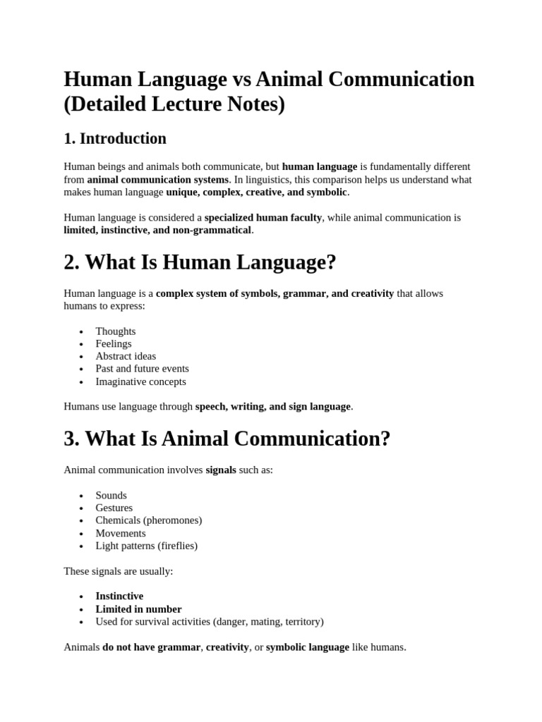 Human Language vs Animal Signals Explained | PDF | Communication | Human