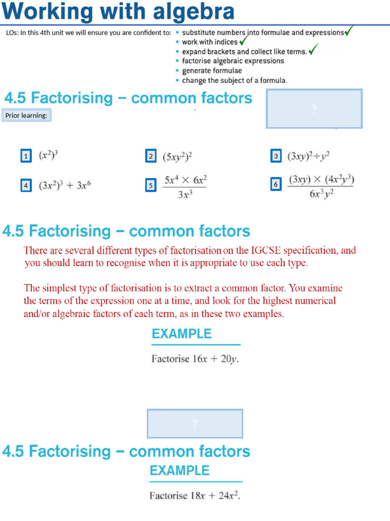 4.5 Factorising - Common Factors-1 | PDF