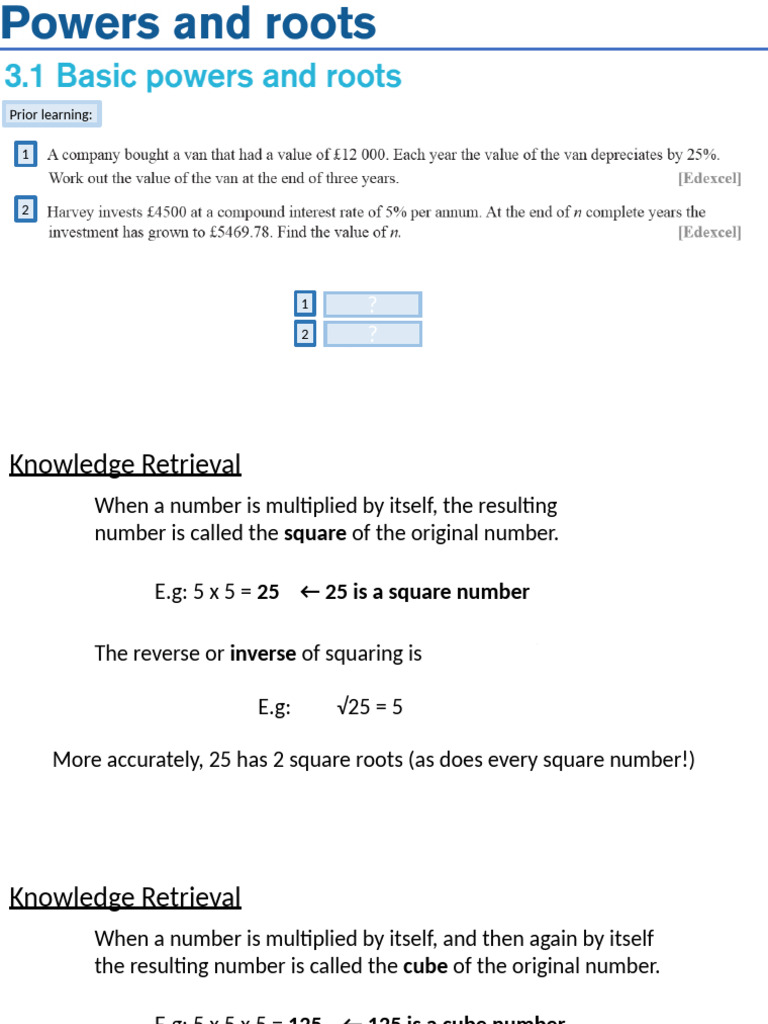 3.1 Basic Powers and Roots | PDF