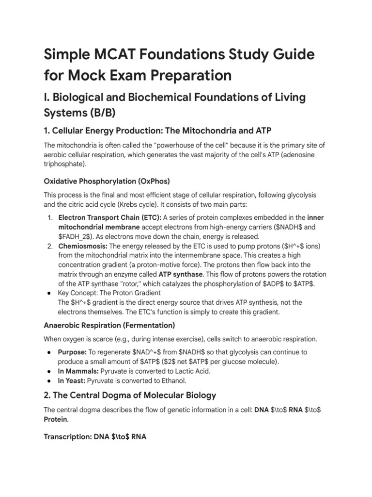 MCAT Study Guide: Biological Foundations | PDF | Cellular Respiration ...