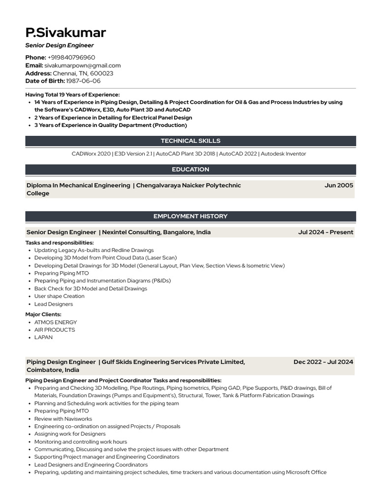 P.sivakumar - Senior Design Engineer | PDF