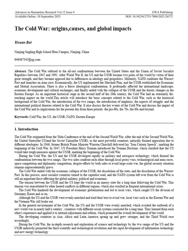 The Cold War Originscauses and Global Impacts | PDF | Strategic Defense ...