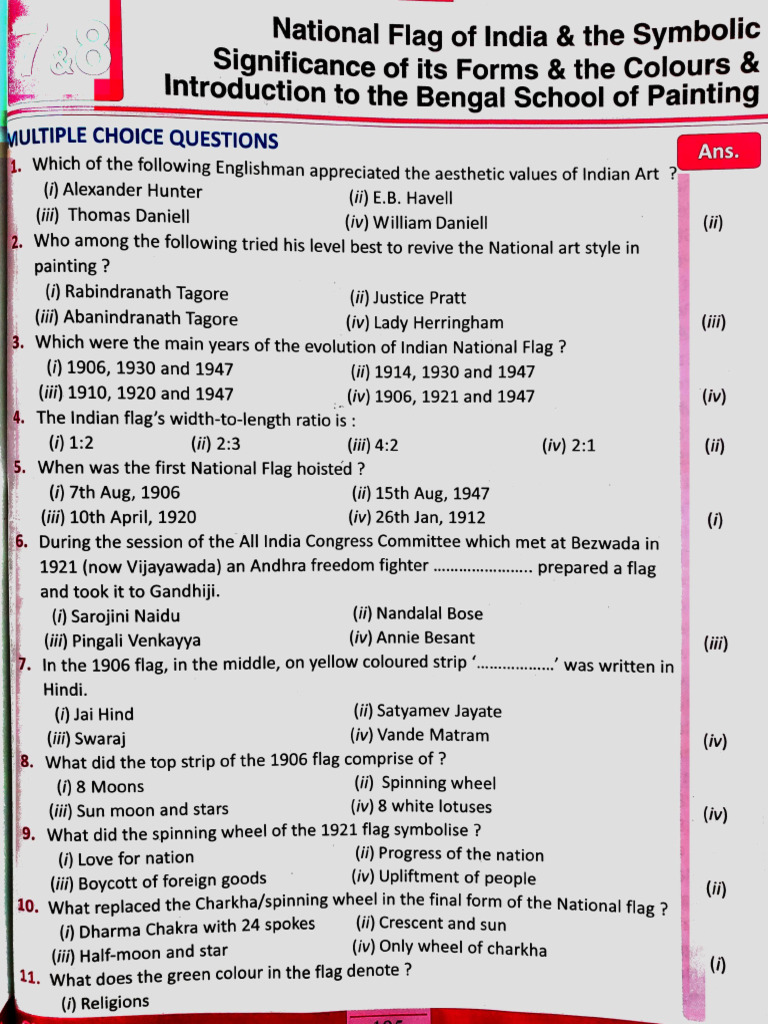 National Flag of India & Bengal School- Question Bank | PDF