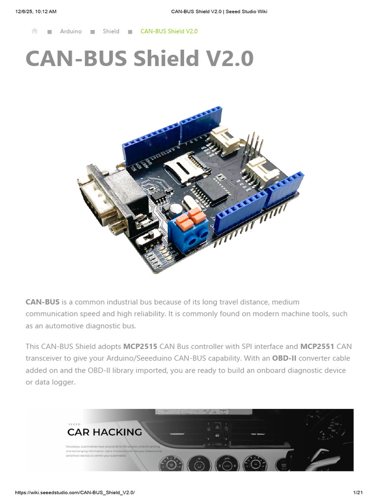 CAN-BUS Shield V2.0 for Arduino | PDF | Arduino | Computer Science