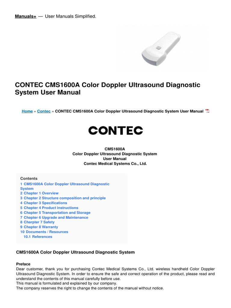 CMS1600A Color Doppler Ultrasound Manual | PDF | Medical Ultrasound ...