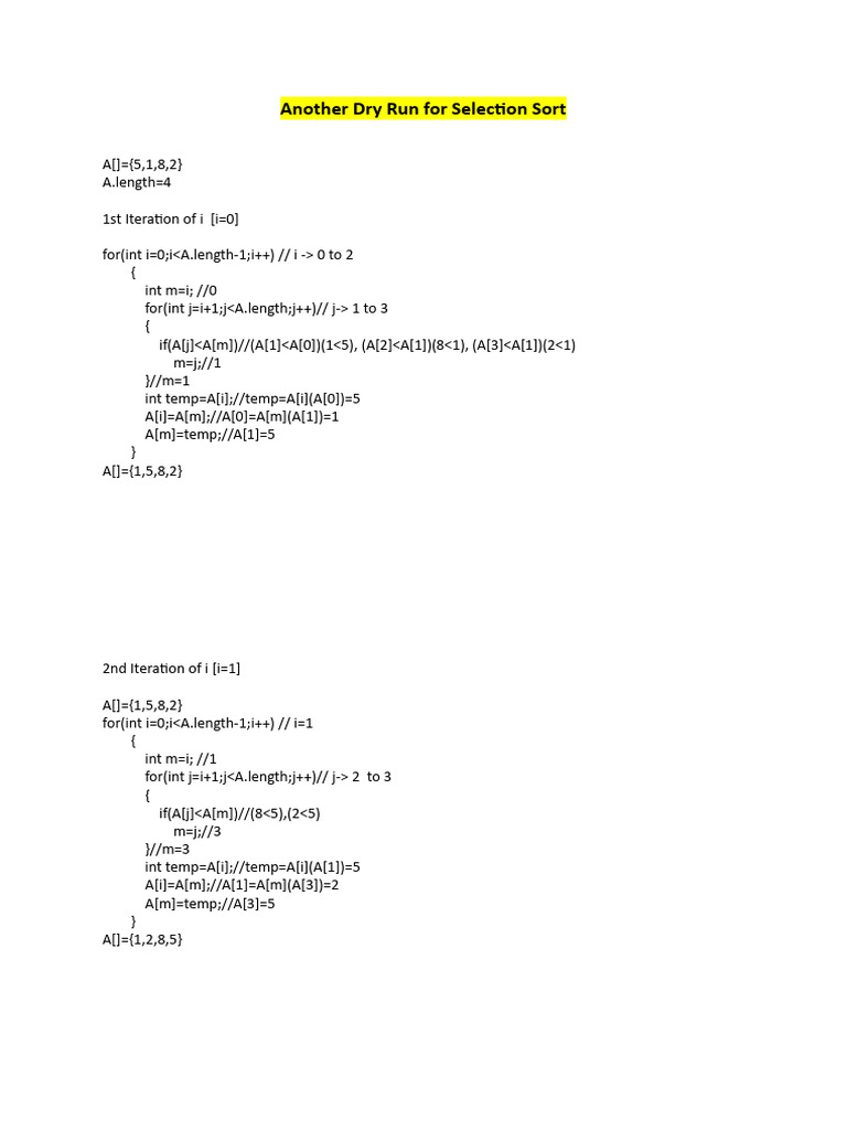 Another Dry Run For Selection Sort | PDF
