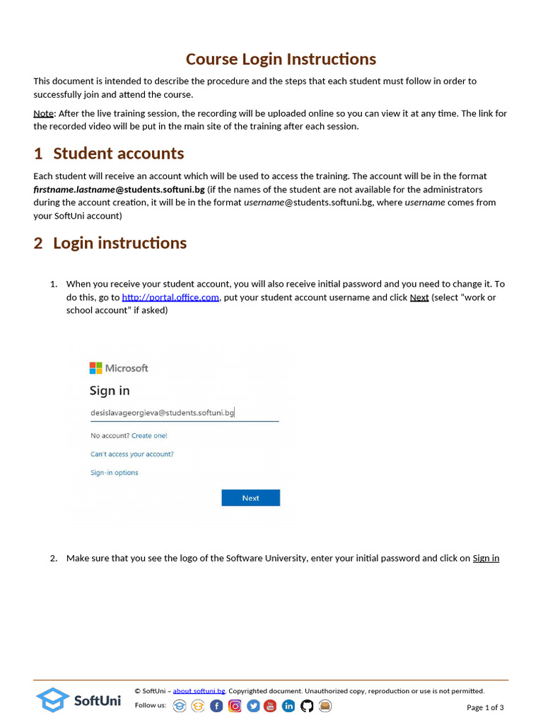 Course Login Instructions for Students | PDF | Login
