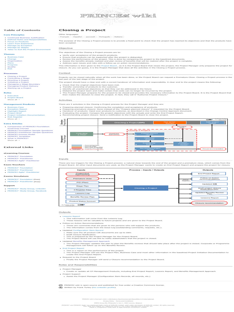 Closing A Project - PRINCE2® Wiki | PDF | Business | Computing
