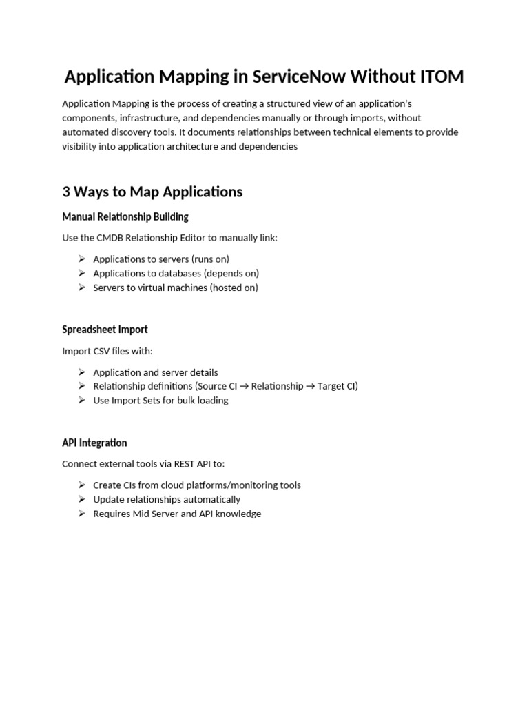 Application Mapping in ServiceNow Without ITOM | PDF
