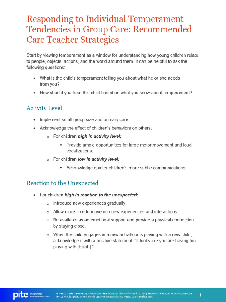 Responding To Individual Temperament Tendencies in Group Care | PDF ...