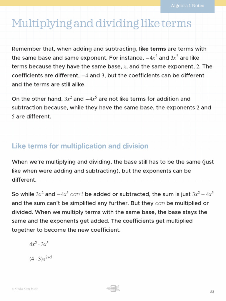 Multiplying and Dividing Like Terms | PDF | Multiplication ...