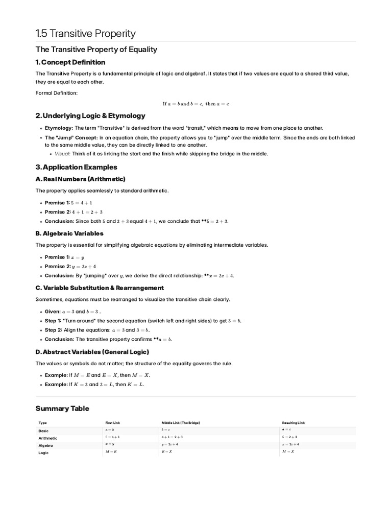 1.5 Transitive Properity | PDF | Equations | Algebra