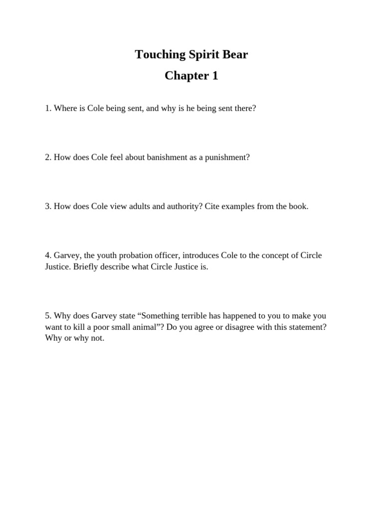 Touching Spirit Bear Chapter 1 | PDF