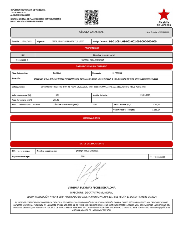 Cedula - Catastral PARCELA 42B-E-1 | PDF | Ley de Tierras