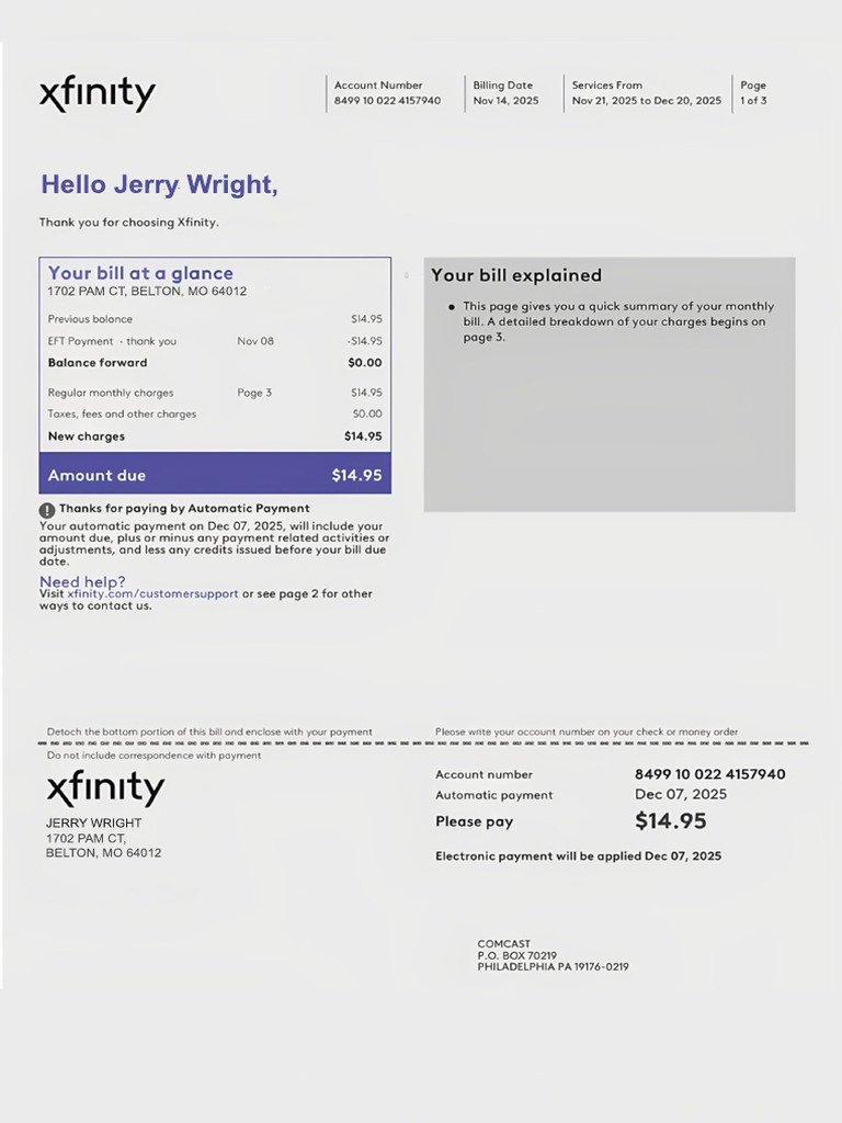 Xfinity Bill - Jennifer Smith | PDF