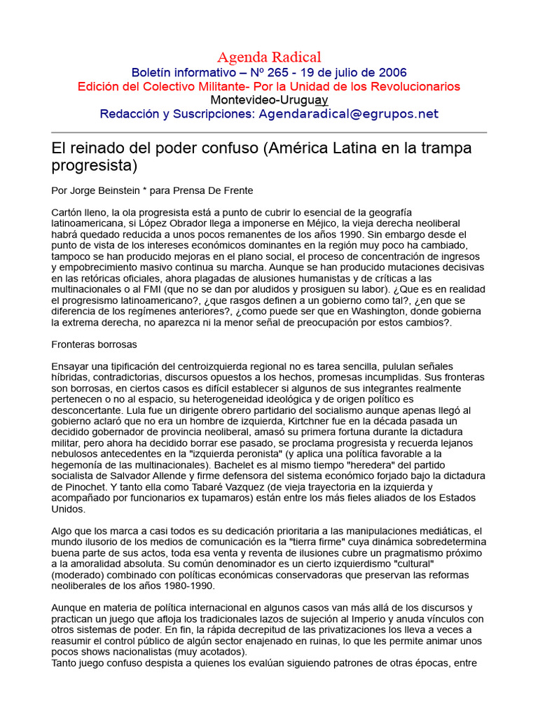 Beinstein Jorge - El Reinado Del Poder Confuso | PDF | Neoliberalismo ...