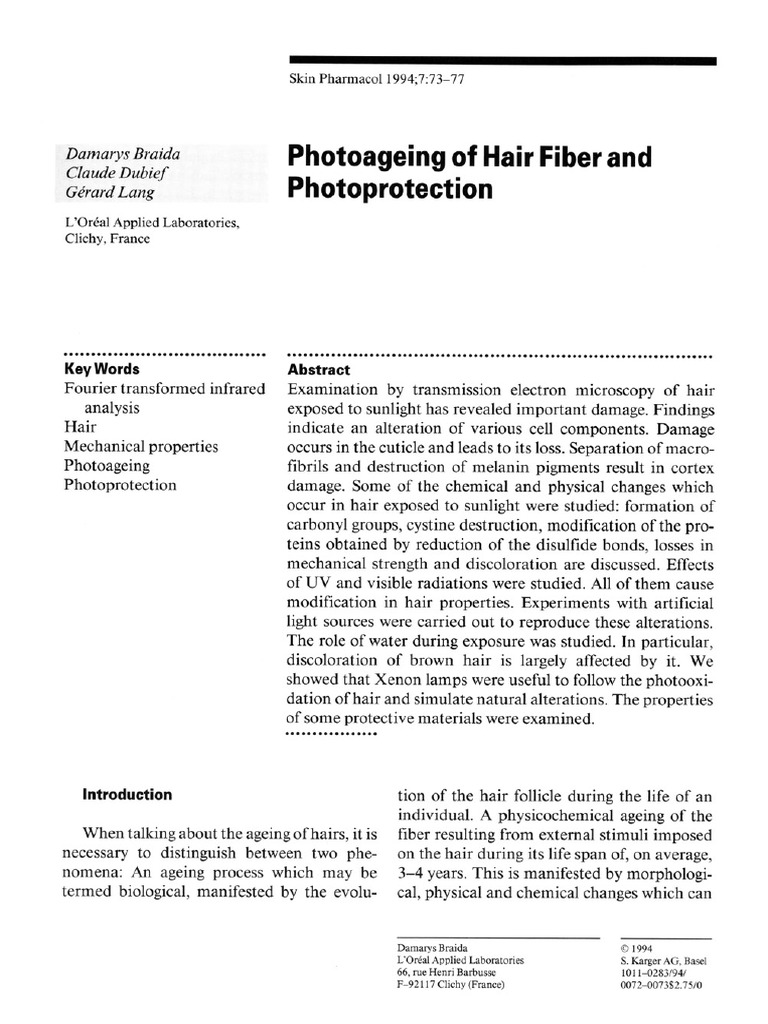 94 Photoageing of Hair Fiber and Photoprotection | PDF