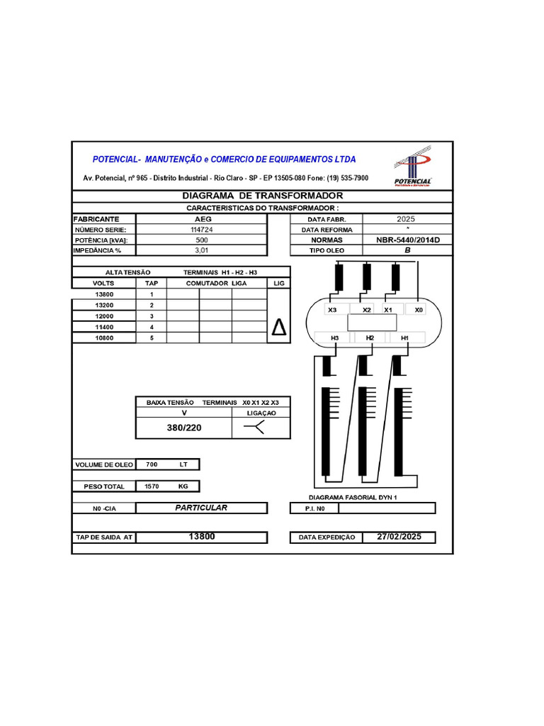 DIAGRAMA 114724 (1) Trafo Edimon 500 Kva | PDF