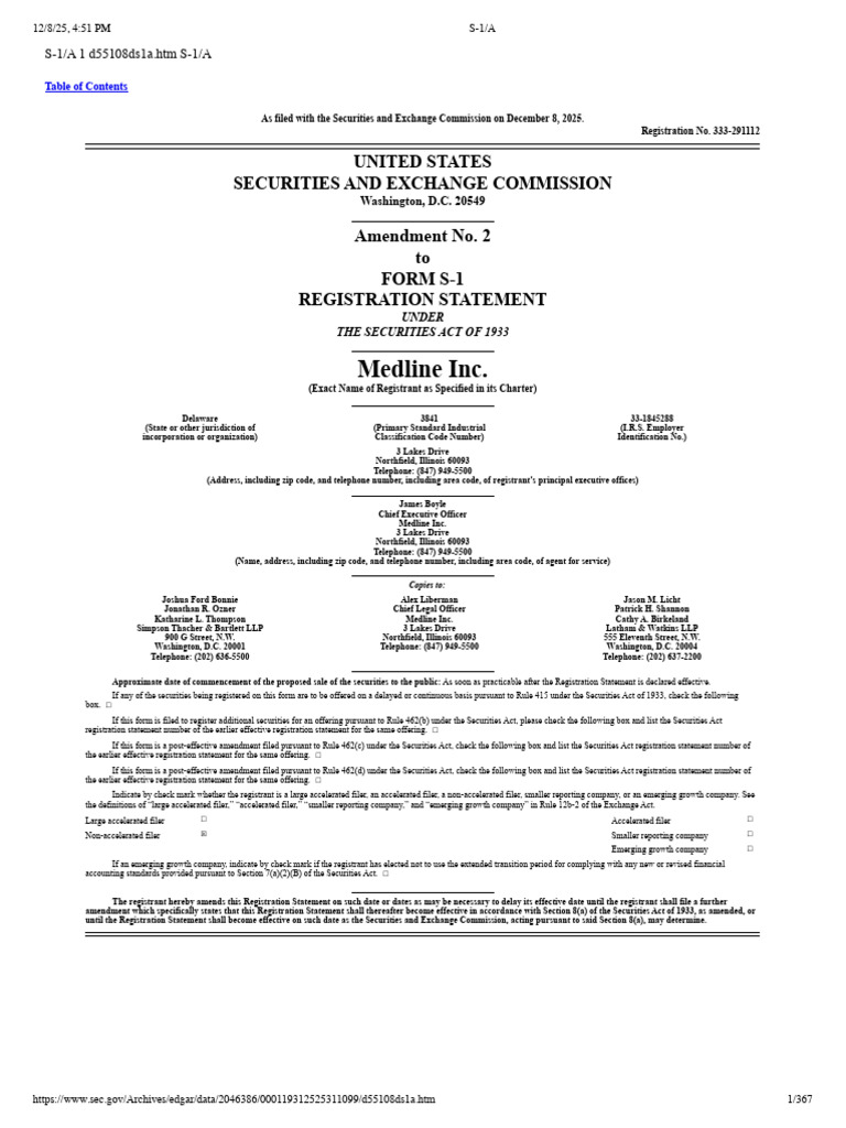 Medline Inc.: United States Securities and Exchange Commission ...
