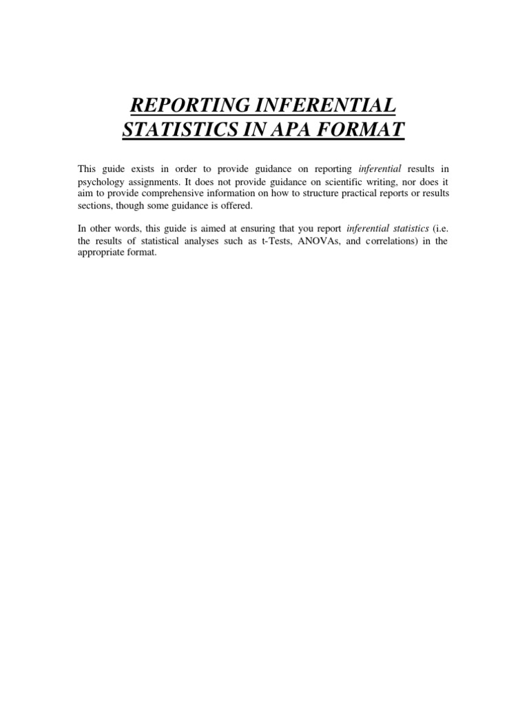 APA Inferential Statistics Guide | PDF | Errors And Residuals | Student ...