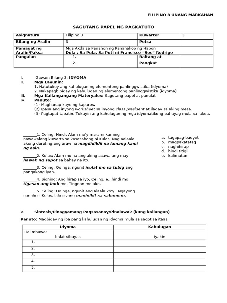 Q3 Week 5 Worksheet | PDF