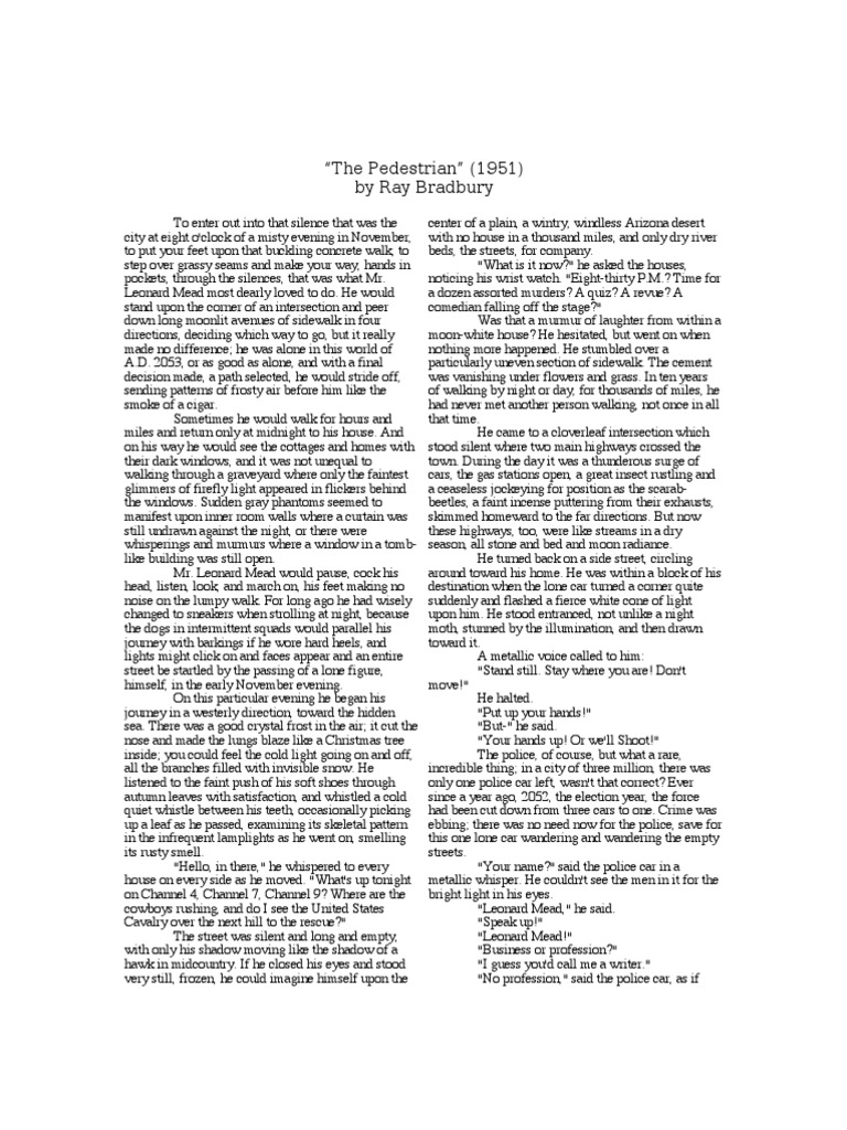 "Pedestrian" by Ray Bradbury | Ray Bradbury | Fiction & Literature