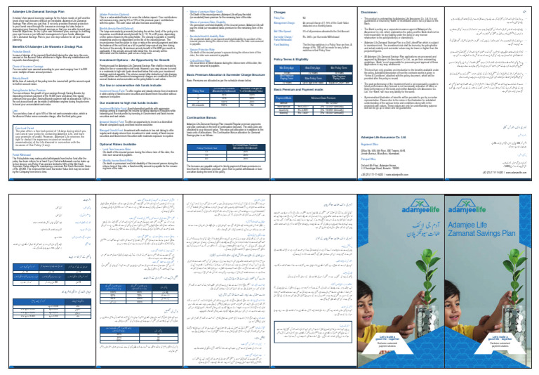 Adamjee Life Zamanat Savings Plan Overview | PDF | Insurance | Life ...
