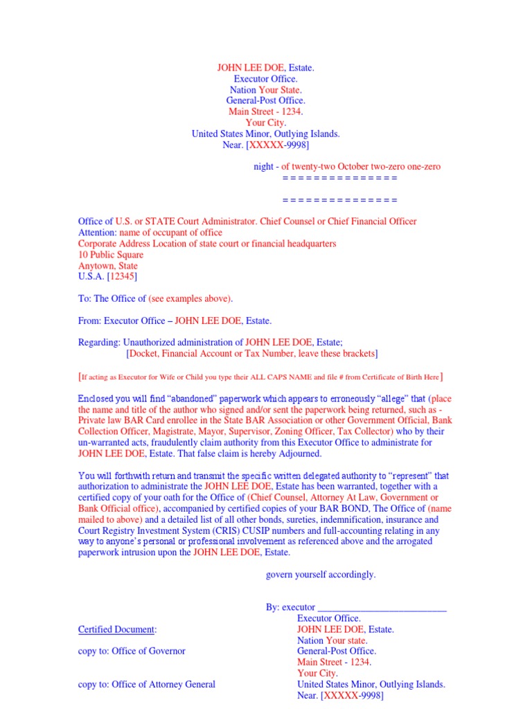 Executor Letter for Estate Administration | PDF | Executor | The United ...