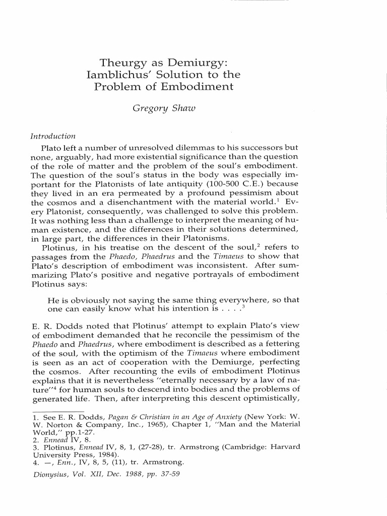 Gregory Shaw - Theurgy as Demiurgy_ Iamblichus' Solution to the Problem ...
