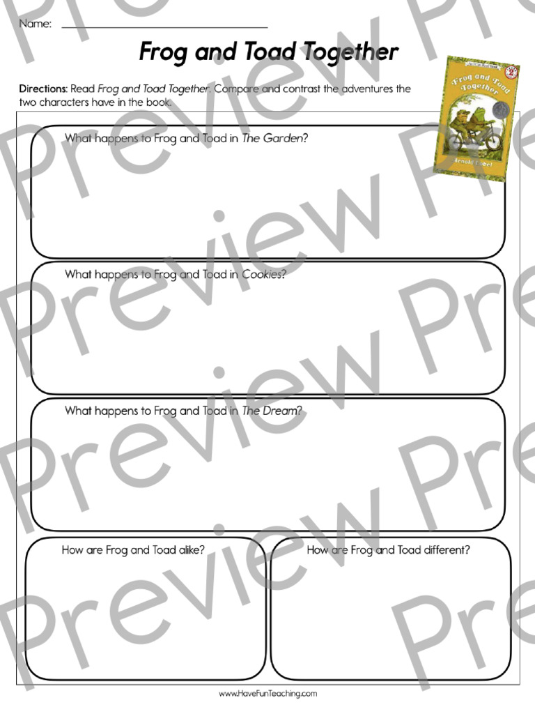 Frog and Toad Together Worksheet Preview | PDF