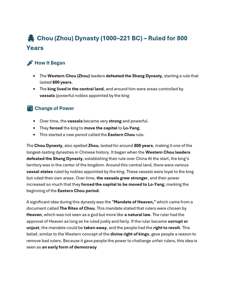 Chou Dynasty: Power, Mandate & Legacy | PDF | Shaolin Monastery ...