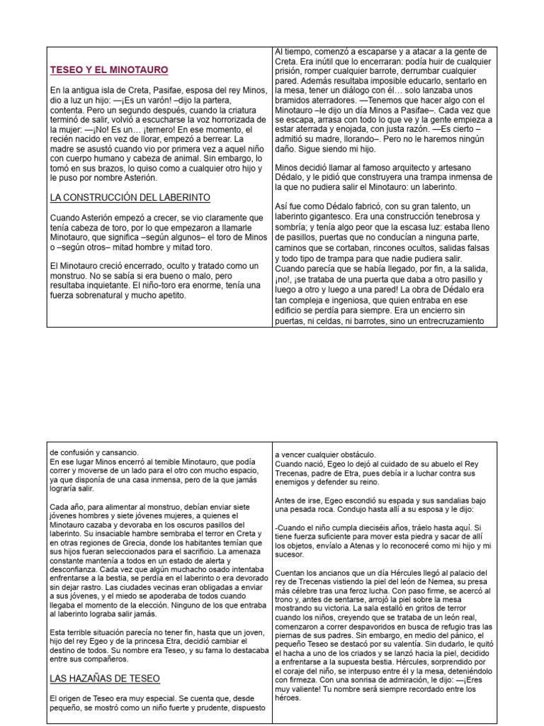 Teseo y el Laberinto del Minotauro | PDF | Minotauro | Teseo