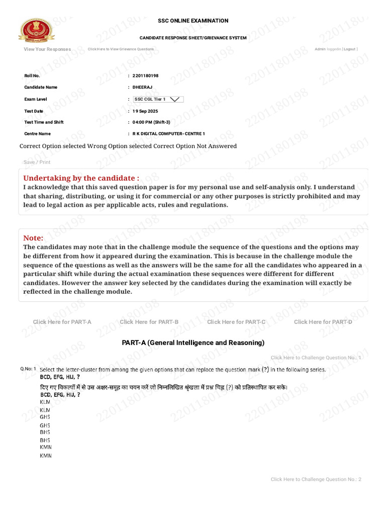 Ssc CGL Reasoning Answer Key | PDF | Qualifications | Educational ...